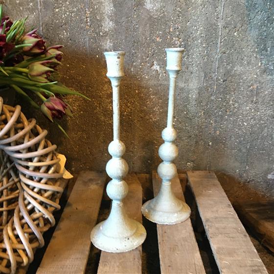 Tall Antique Grey Candlestick